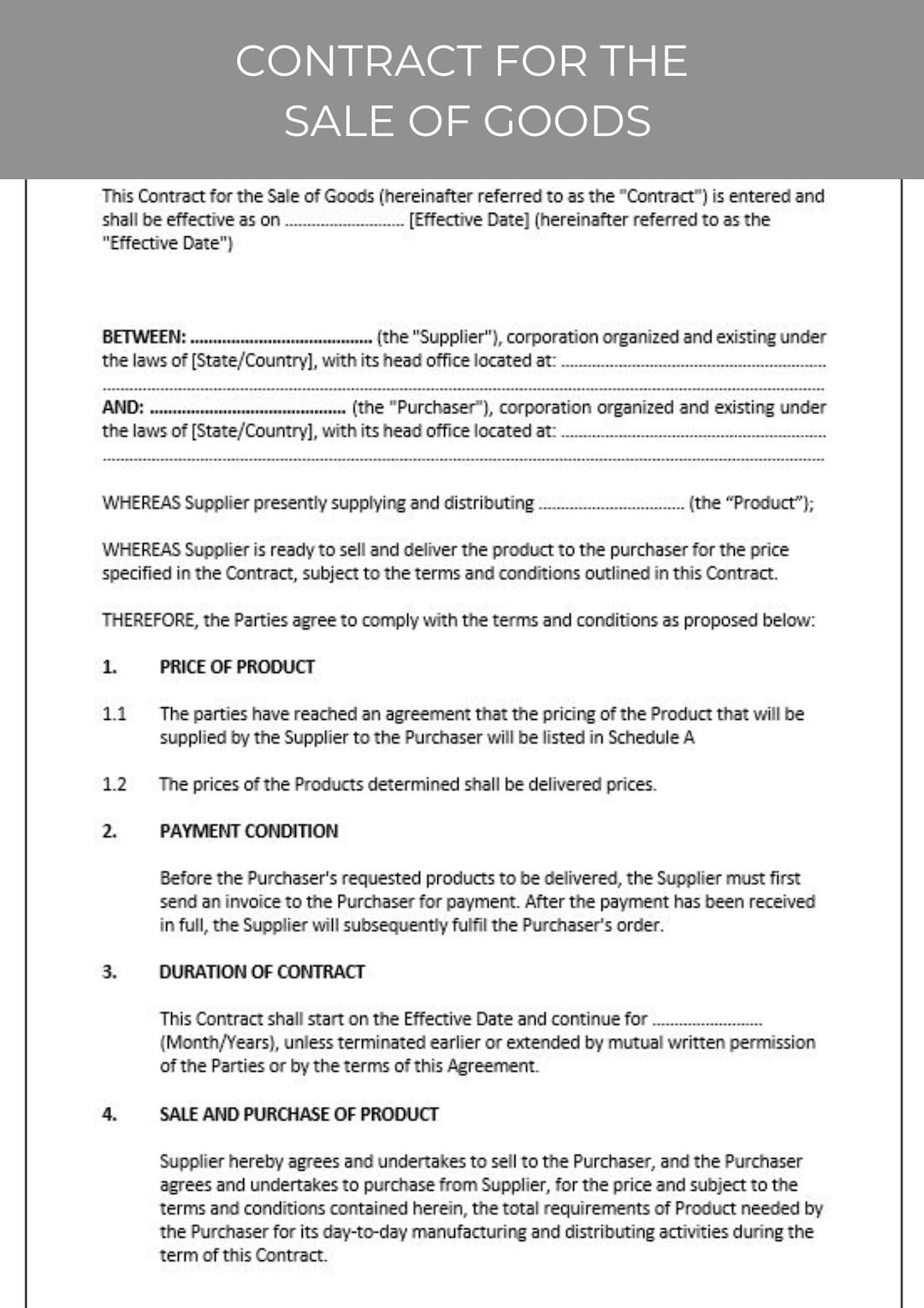 Contract for the Sale of Goods - Etsy