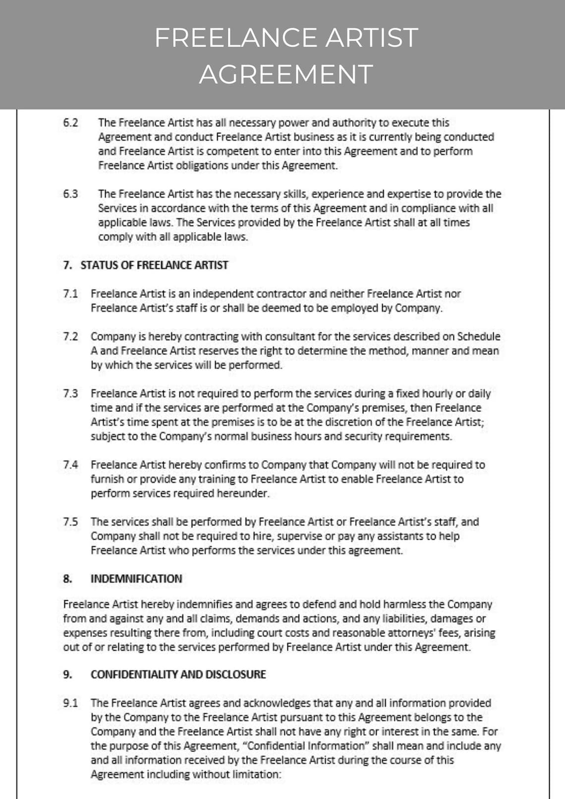 Freelance Artist Agreement, Editable Agreement, Contract Agreement ...