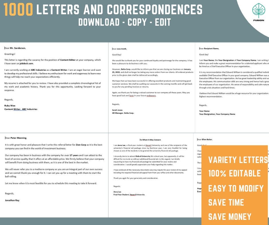 1000 Editable Letter and Correspondence Template, Appointment Letter ...
