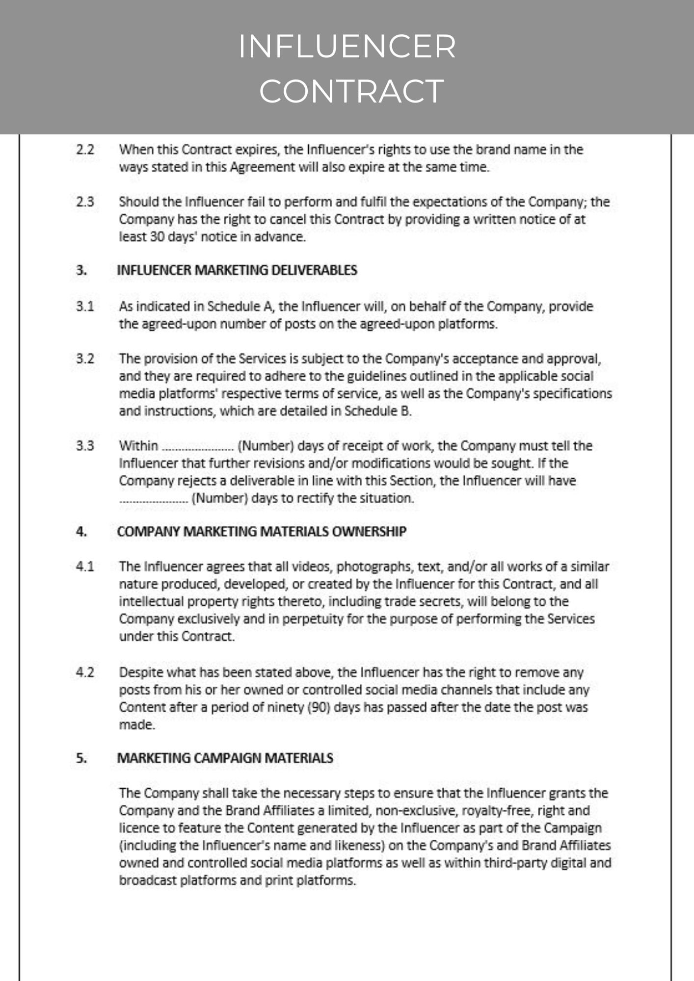 Influencer Contract, Editable Contract, Contract Agreement, Influencer ...