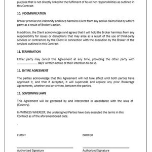 Brokerage Agreement, Contract Agreement, Contract Template, Editable ...