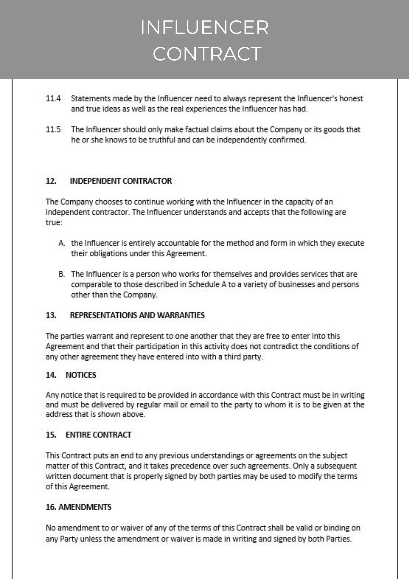 Influencer Contract, Editable Contract, Contract Agreement, Influencer ...