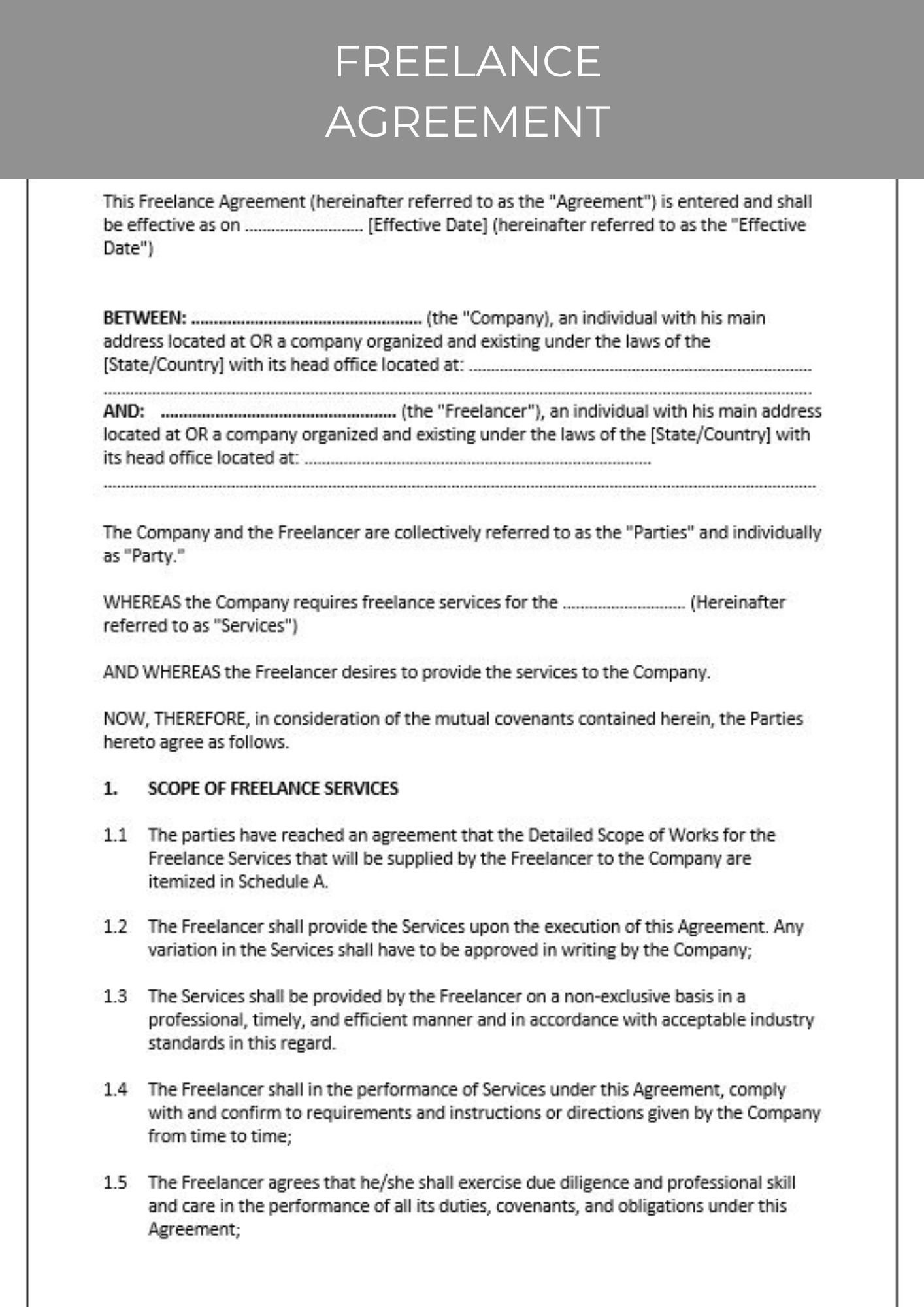 Freelance Agreement, Editable Agreement, Contract Agreement, Freelance ...