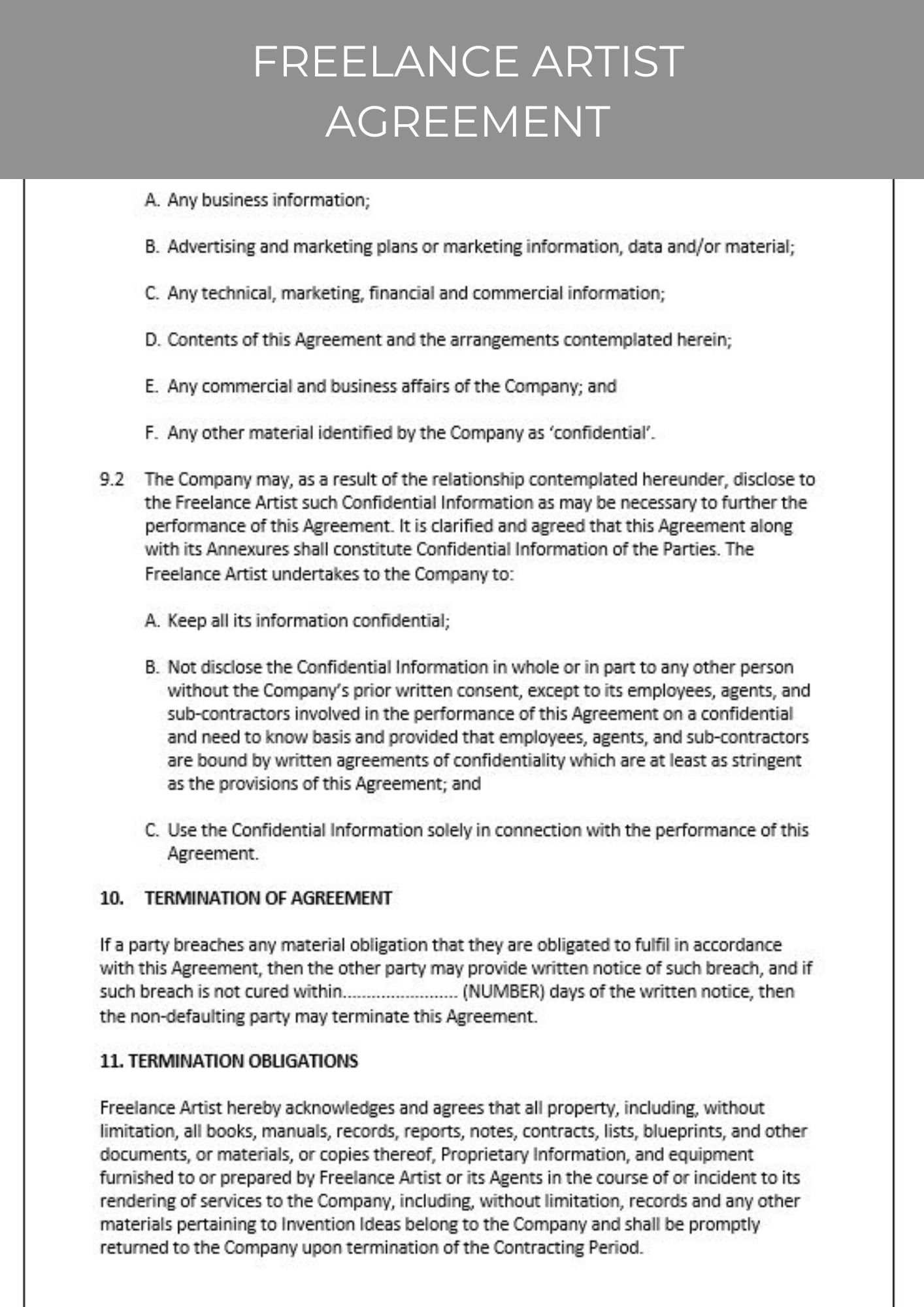 Freelance Artist Agreement, Editable Agreement, Contract Agreement ...
