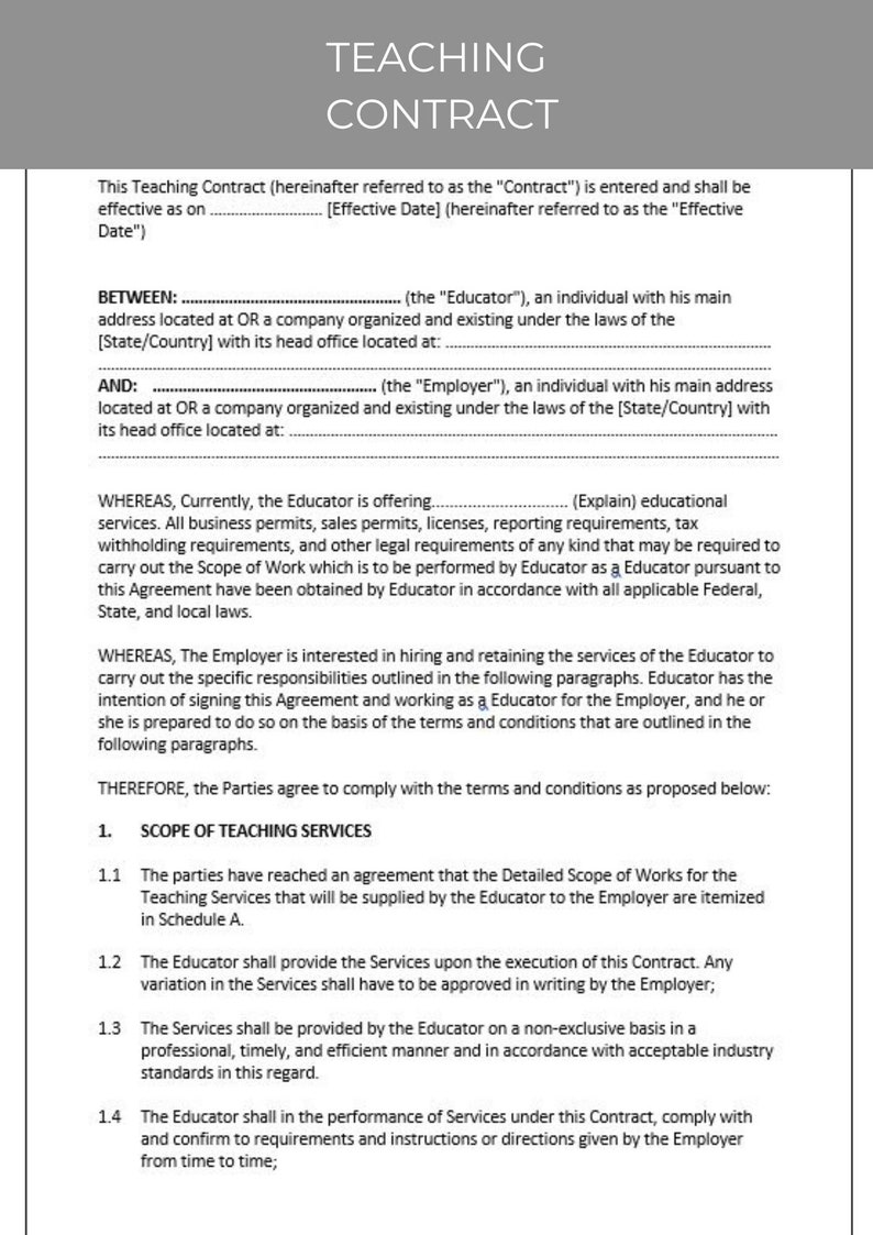 Teaching Contract - Etsy