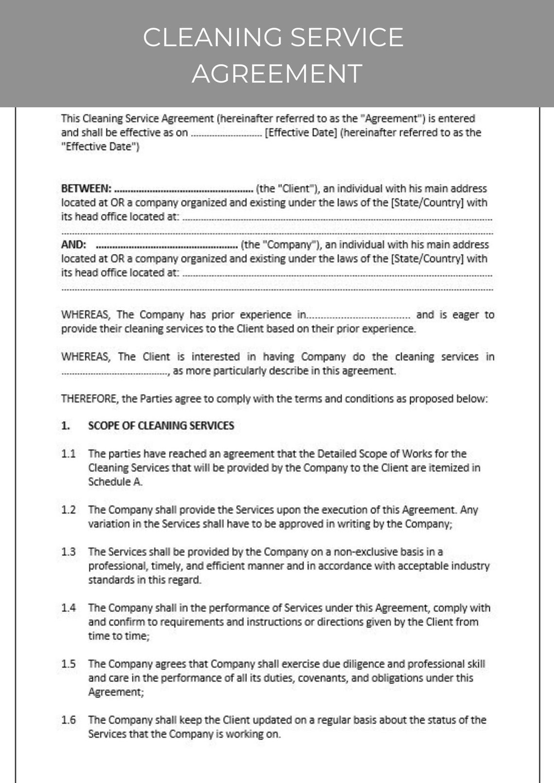 Cleaning Services Agreement, Cleaning Services Contract, Cleaning ...