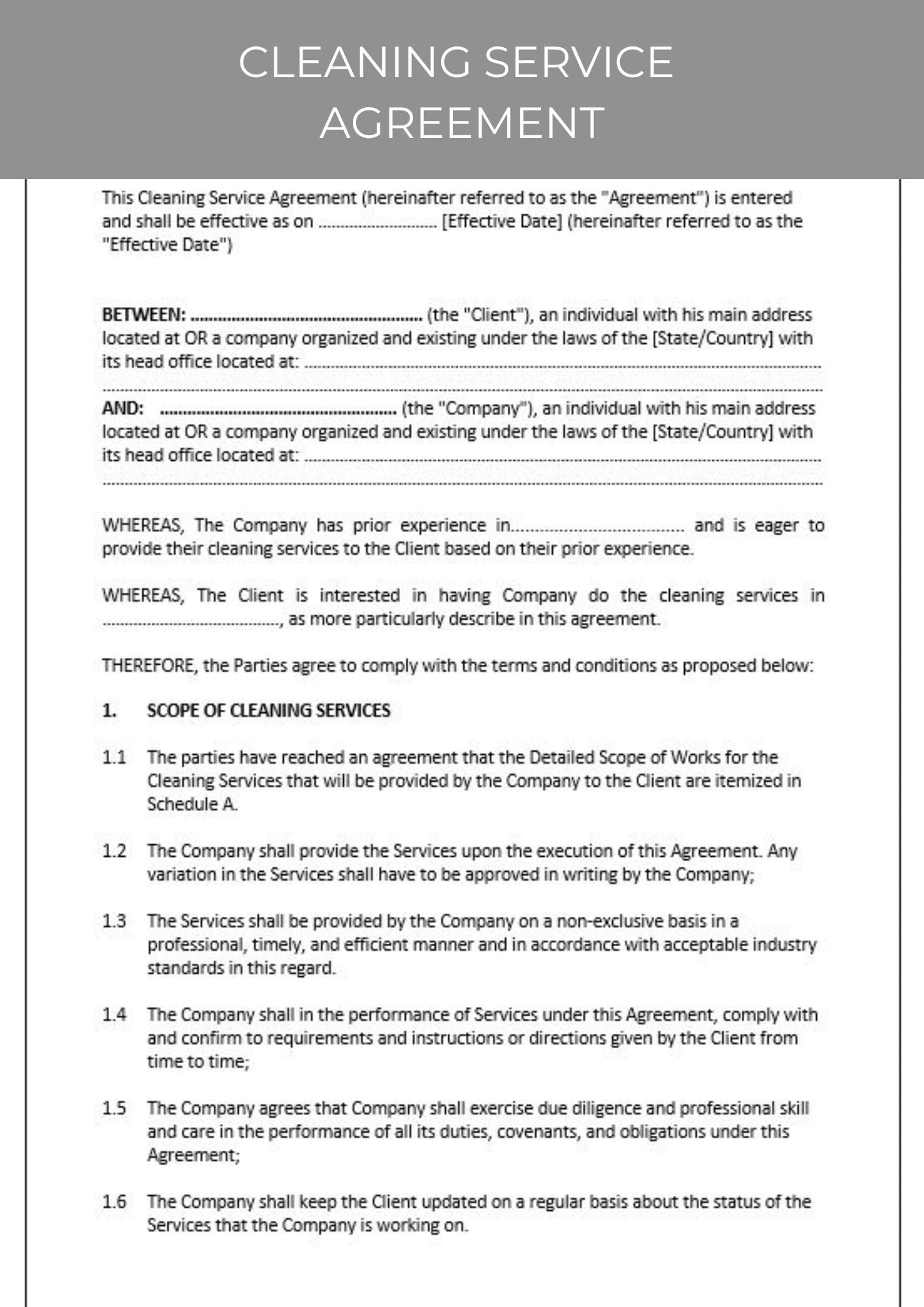 Cleaning Services Agreement, Cleaning Services Contract, Cleaning ...