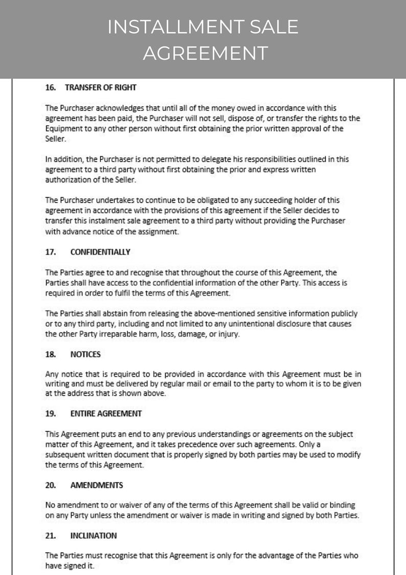 Installment Sale Agreement - Etsy