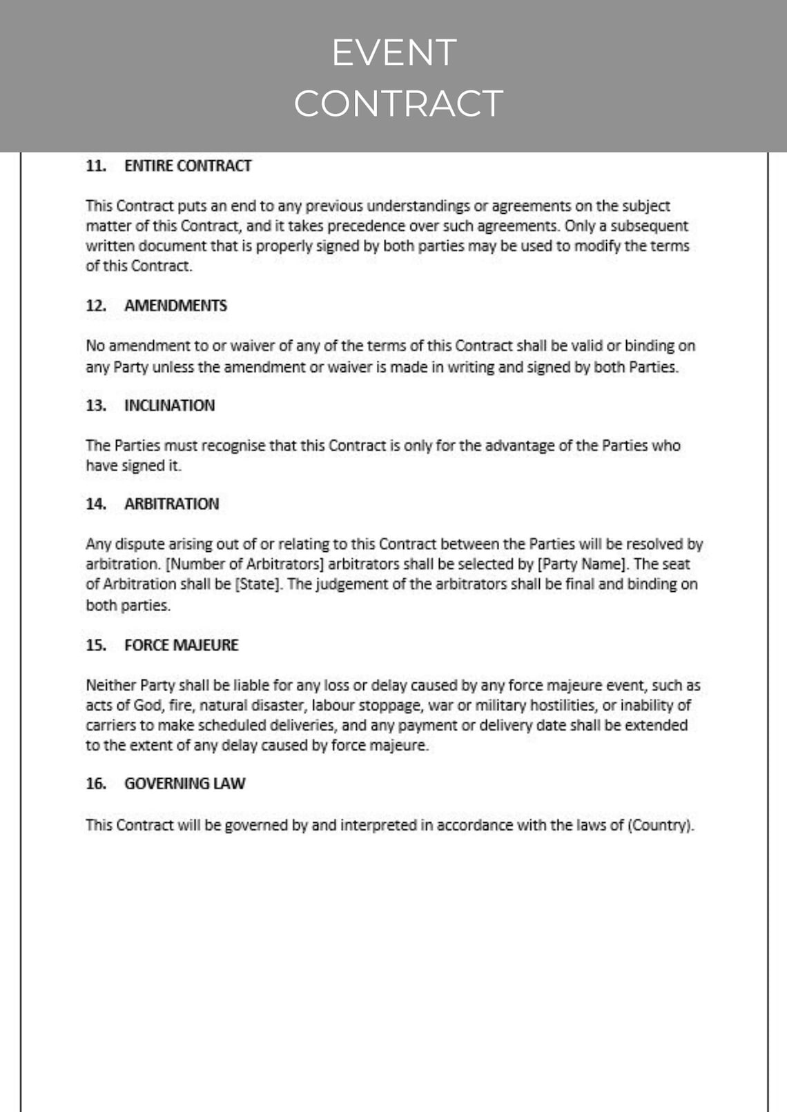 Event Contract, Editable Template, Contract Agreement, Event Contract ...