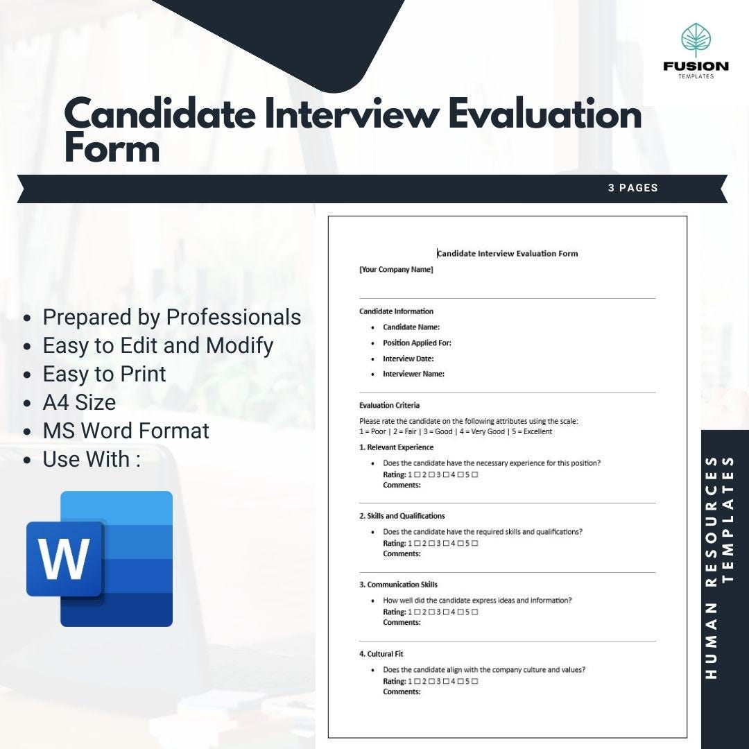 Candidate Interview Evaluation Form Template - Etsy Australia