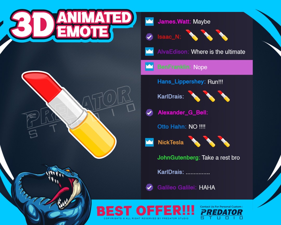 Valentine Lipstick 3D Animated Emote: Streamer Twitch Bit Emote - Etsy