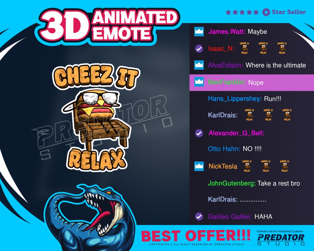 Cheez It Relax 3D Animated Emote: Twitch/discord Stream Emotes - Etsy