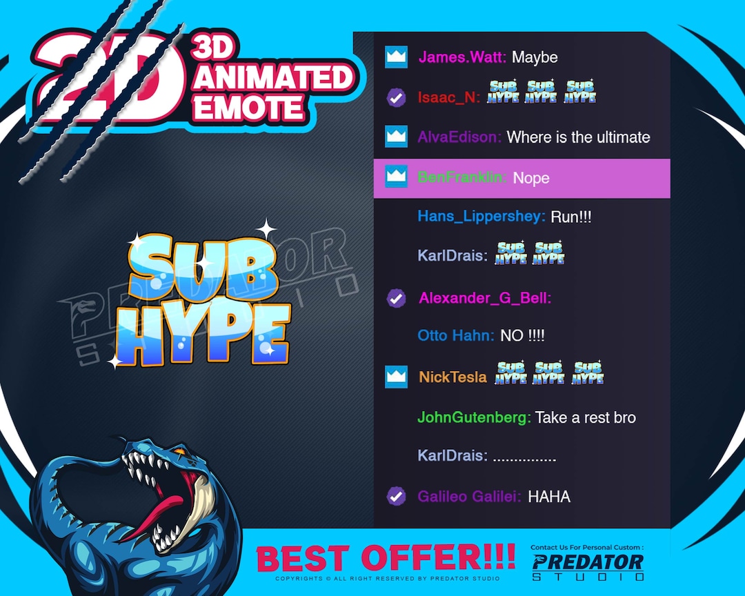 Sub Hype 3D Animated Text Emote V2, Emotes Twitch, Animated Emotes ...