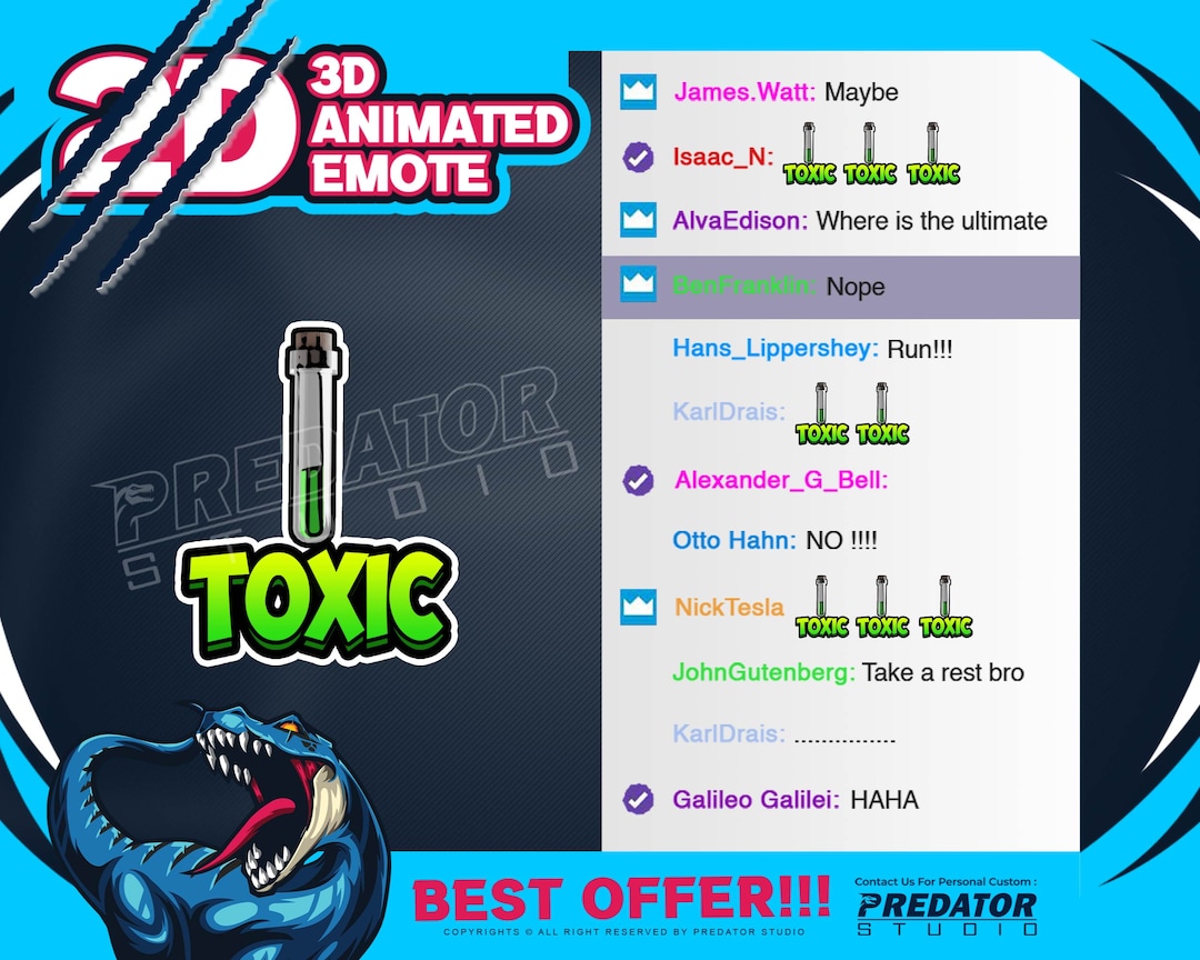 Toxic 3D Animated Emote V2, Emote Commission, Animated Emotes, Streamer ...