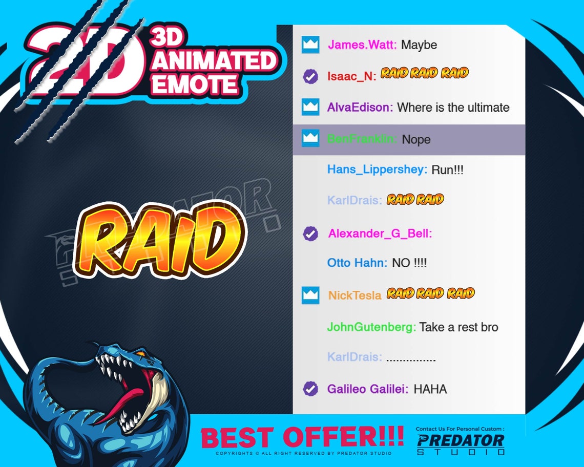 Raid 3D Animated Text Emote V1 Raid Emote Animated Emotes - Etsy