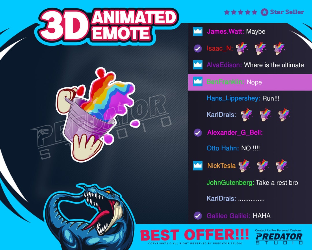 Colorful Paint Rainbow 3D Animated Emote - Twitch Emote, Kick Emote ...