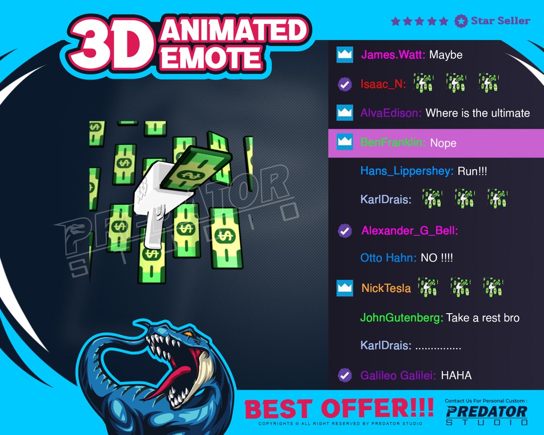 Perak Money Gun 3D Animated Emote, Cute Emotes, Twitch Sub Emotes, Kick ...