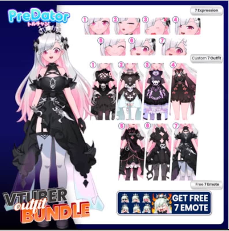 Customizable Ultimate Gothic Vtuber Kit: Live2d Model & 7 Outfits With ...