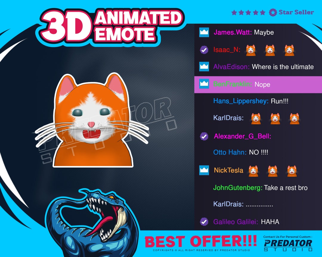 Cat Shaking Head 3D Animated Emote for Twitch Subs Emote Commission ...