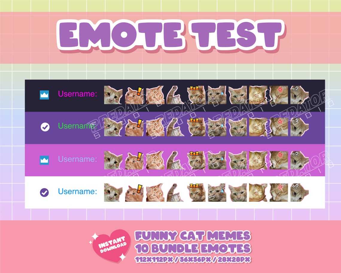 10 Cute Cat Memes Emote Pack 1, Cute Emotes, Emote, Animal Emotes, Cat ...