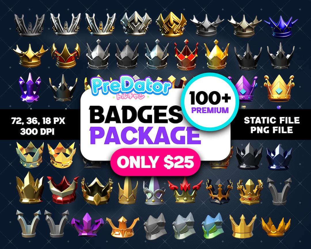 Crown Badges Pack: 100+ Twitch Streamer Loyalty Badges (PNG File) - Etsy