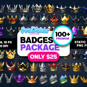 Crown Badges Pack: 100+ Twitch Streamer Loyalty Badges (PNG File) - Etsy