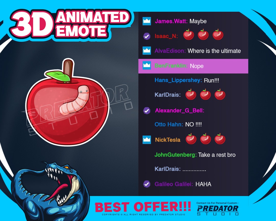 Worm Apple 3D Animated Emote, Twitch Emote, Fruit Emote, Gaming Emote ...