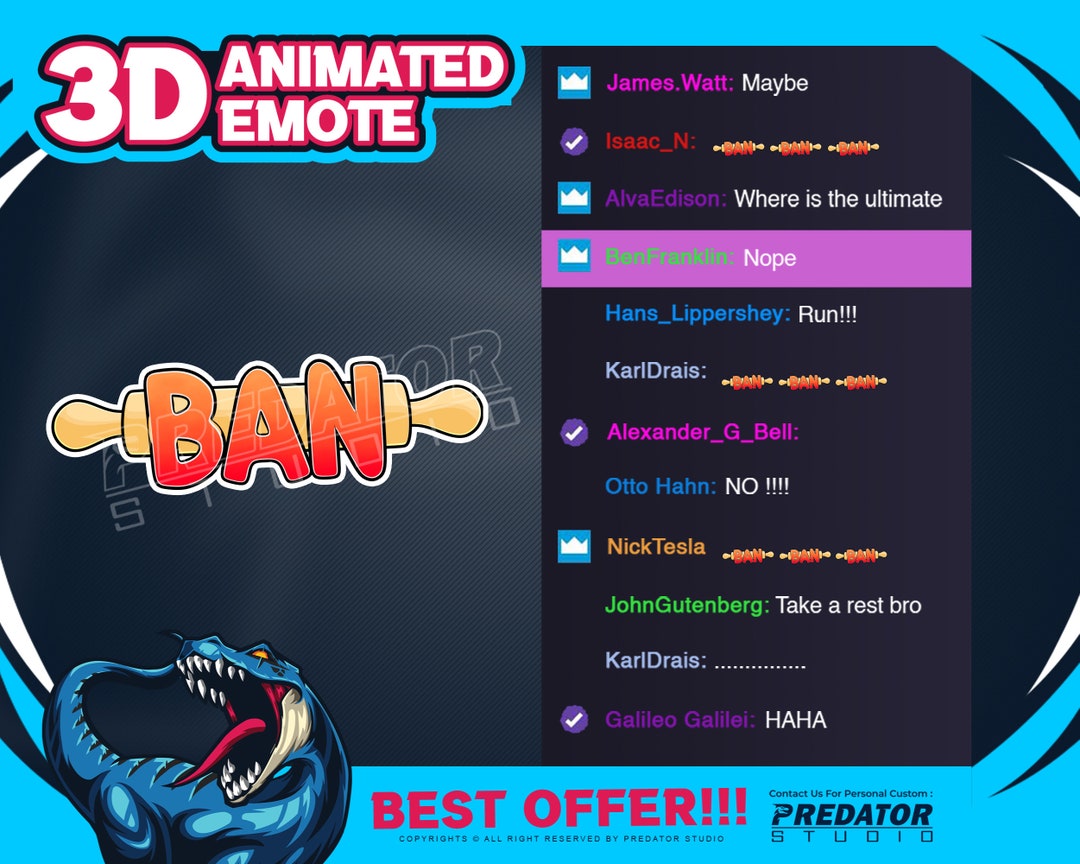 BAN Roll 3D Animated Emote, BAN Emote, Bit Emote, Custom Twitch Emote ...