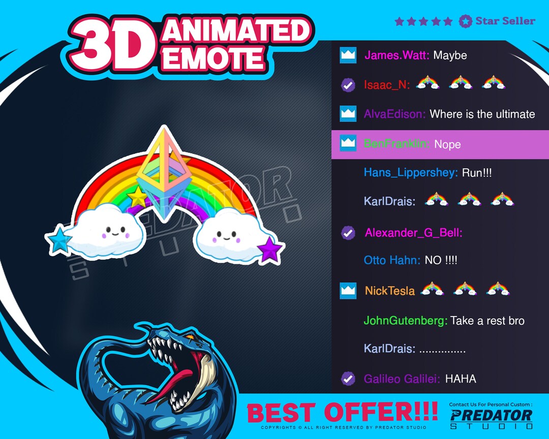 Vibrant and Engaging Rainbow Alert Bits 3D Animated Emote for Twitch ...