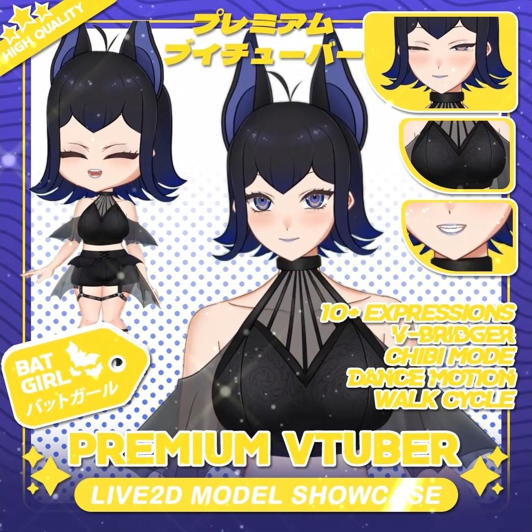 Premium Live2d Avatar | Premade Vtuber Model Bat Girl Theme | Vbridger ...