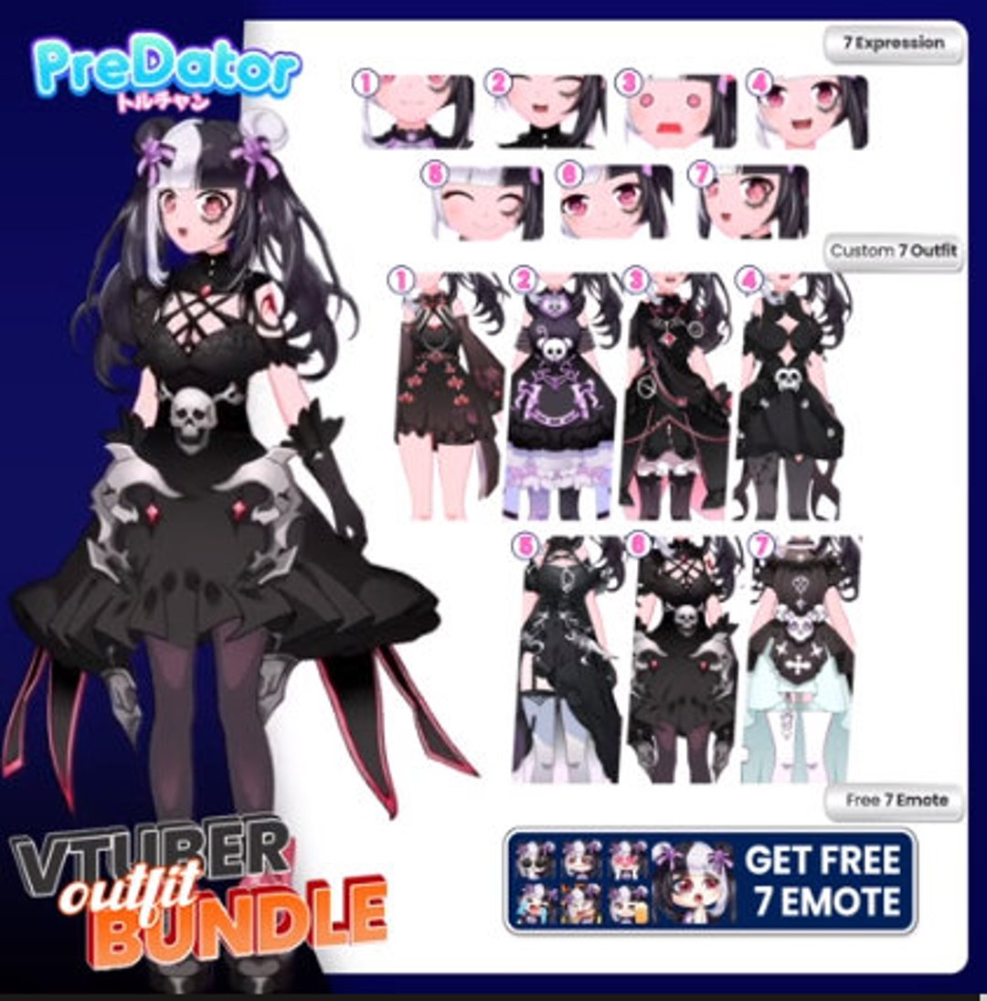 Customizable Vtuber Gothic Mastery: Live2d Model Streamer With 7-piece ...