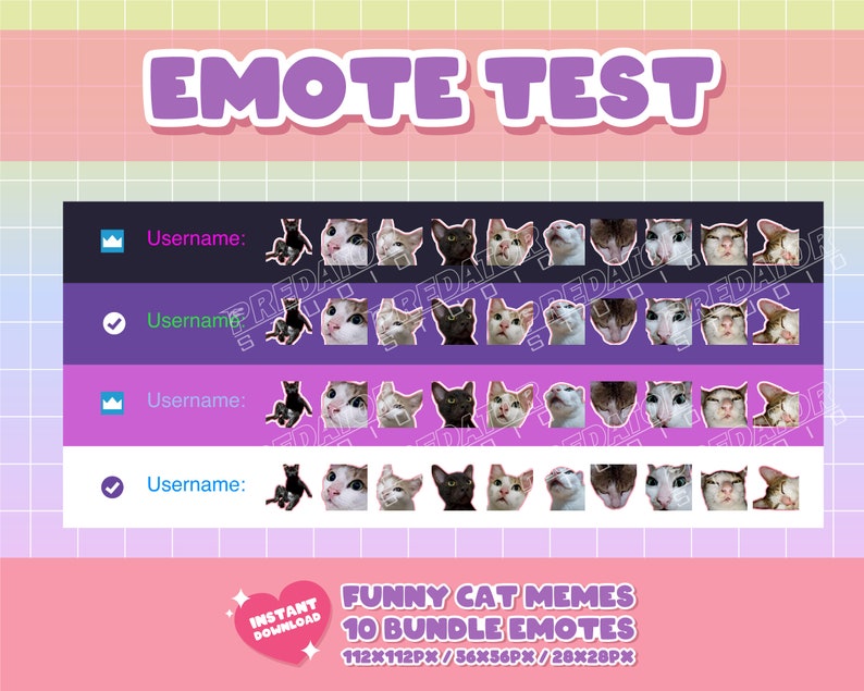 10 Cute Cat Memes Emote Pack 7 Emote Pack Emote Commission - Etsy