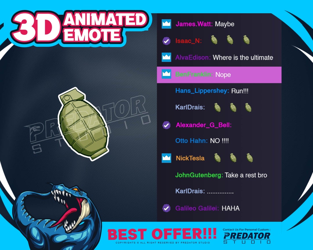 Grenade 3D Animated Emote, Emotes, Twitch Emote Pack, Kick Emote, Emote ...
