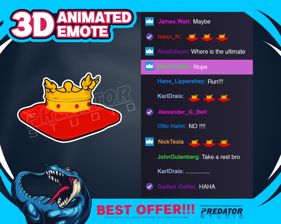 Crown 3D Animated Emote, Kick Emote, Emotes Commission, Streamer Emotes ...