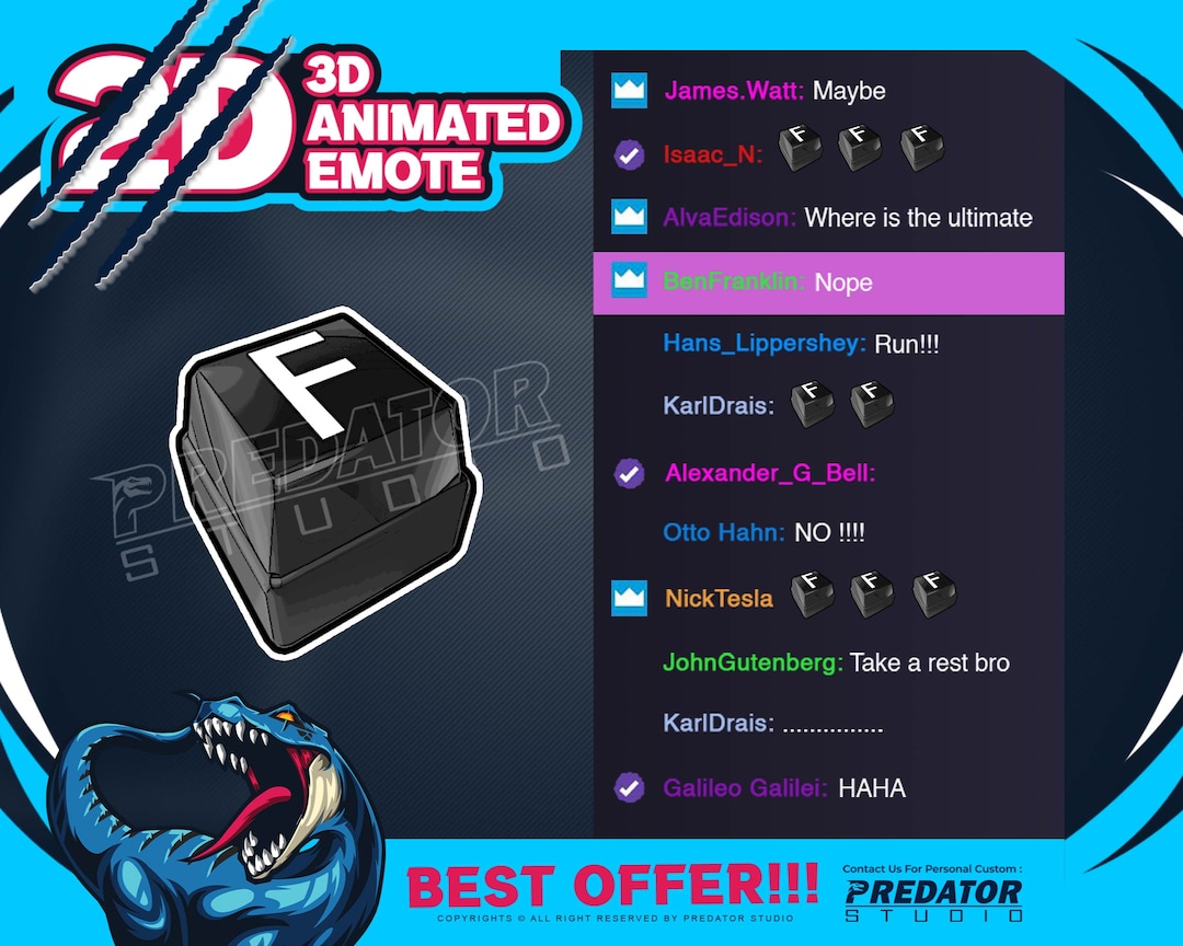 F Button 3D Animated Emote, Emote Commission, Kick Emote, Discord ...