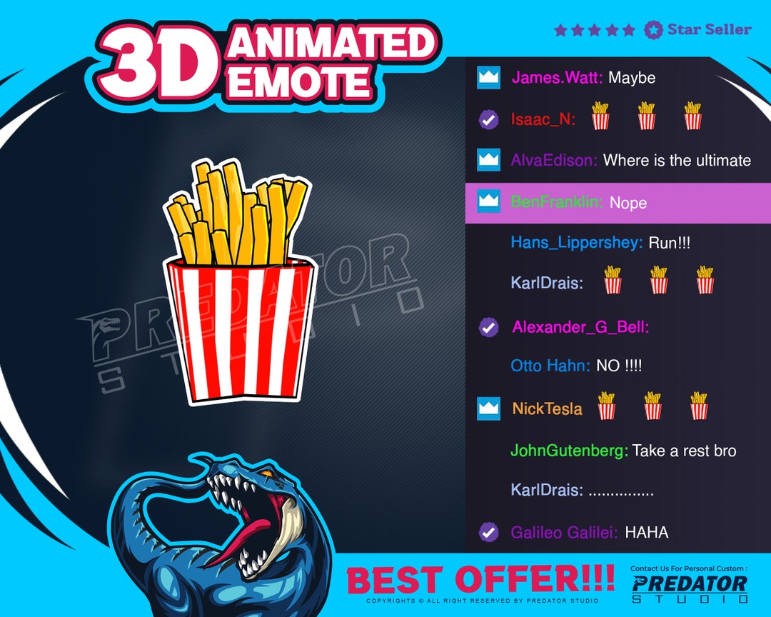 Crave-worthy French Fries 3D Animated Emote for Twitch - Twitch Sub ...