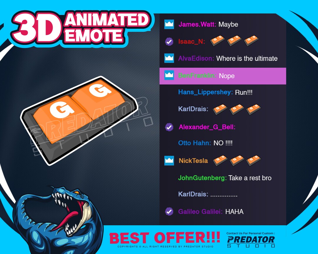 GG Keyboard 3D Animated Emote, Emote, GG Emote, Animated Emote, Twitch ...