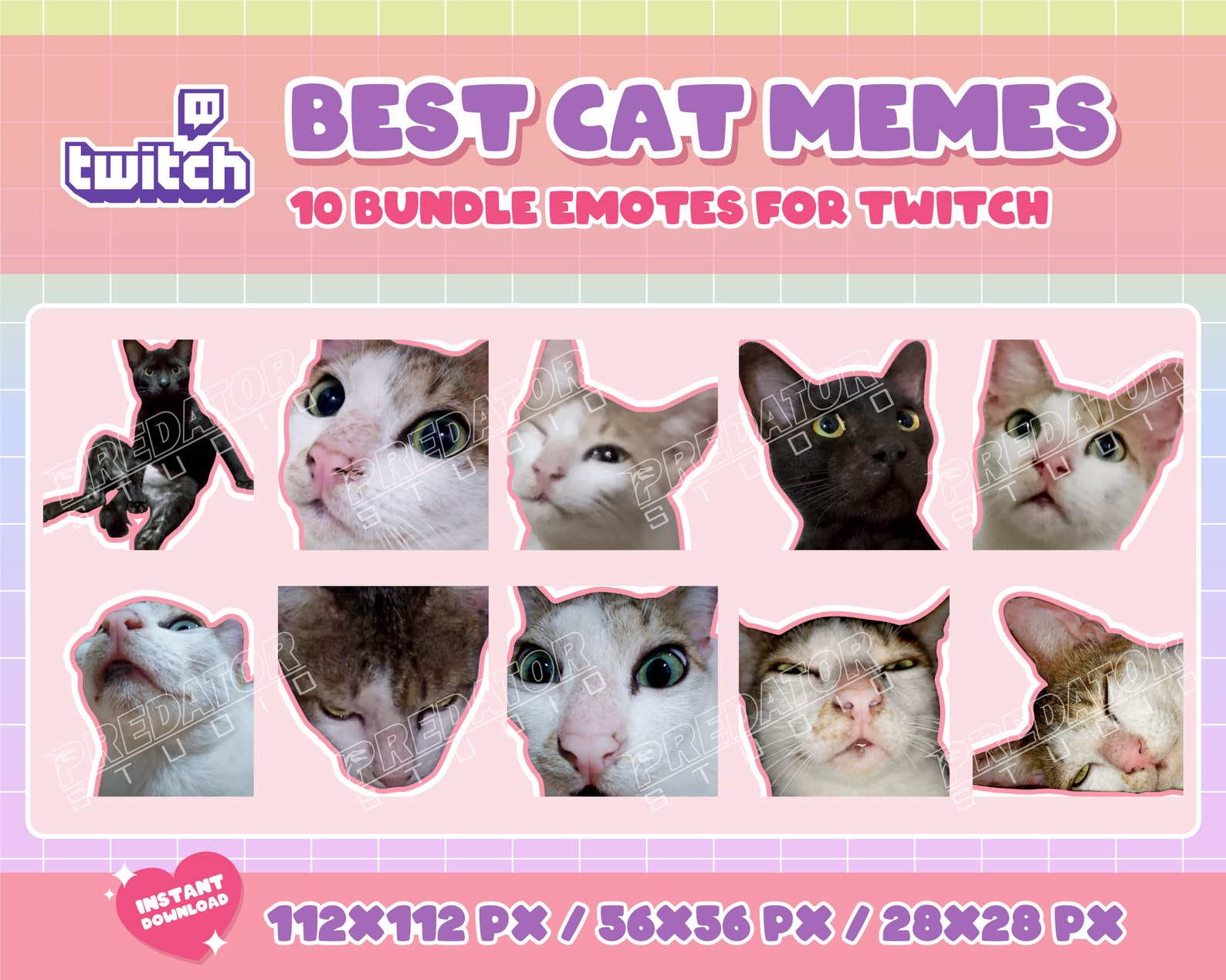 10 Cute Cat Memes Emote Pack 7 Emote Pack Emote Commission - Etsy
