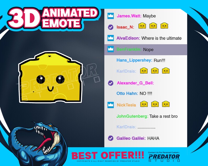 Cute Cheese 3D Animated Emote Version 10, Kick Emote, Emotes Commission ...