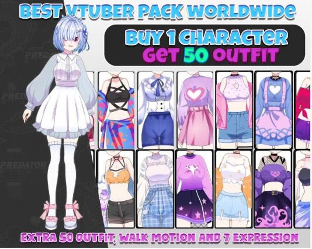 Top Vtuber Live2d Pack Worldwide V24 | Plus 50 Outfits | Walk Motion ...