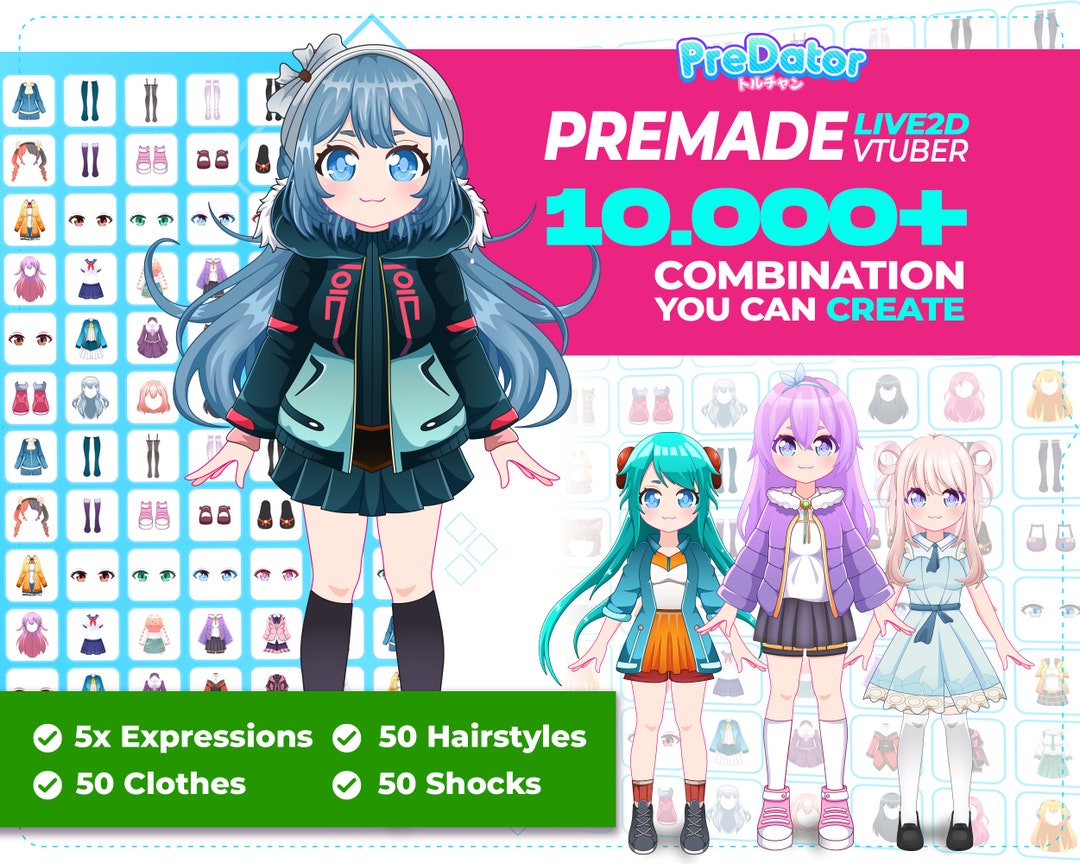 Customizable Anime Girl Vtuber Avatar: 50+ Outfit Options - Etsy