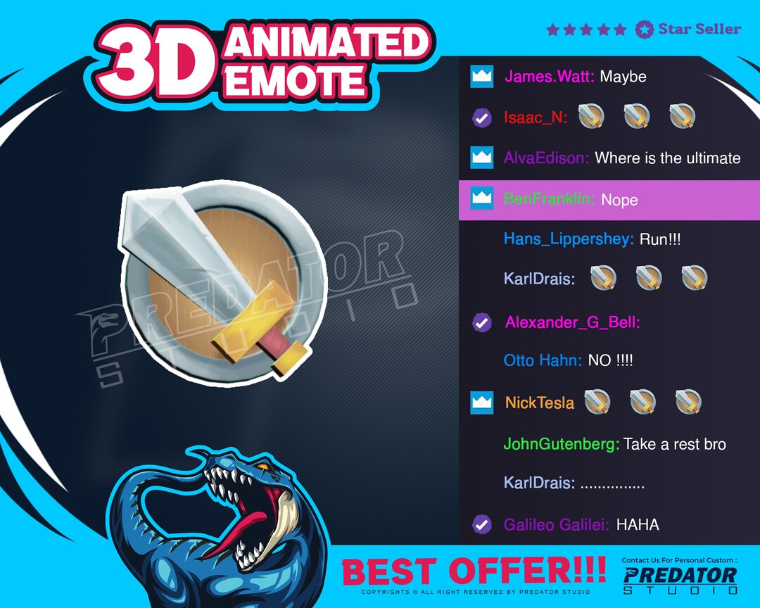 3D Animated Sword Shield Emote: Twitch, Discord, Kick - Etsy