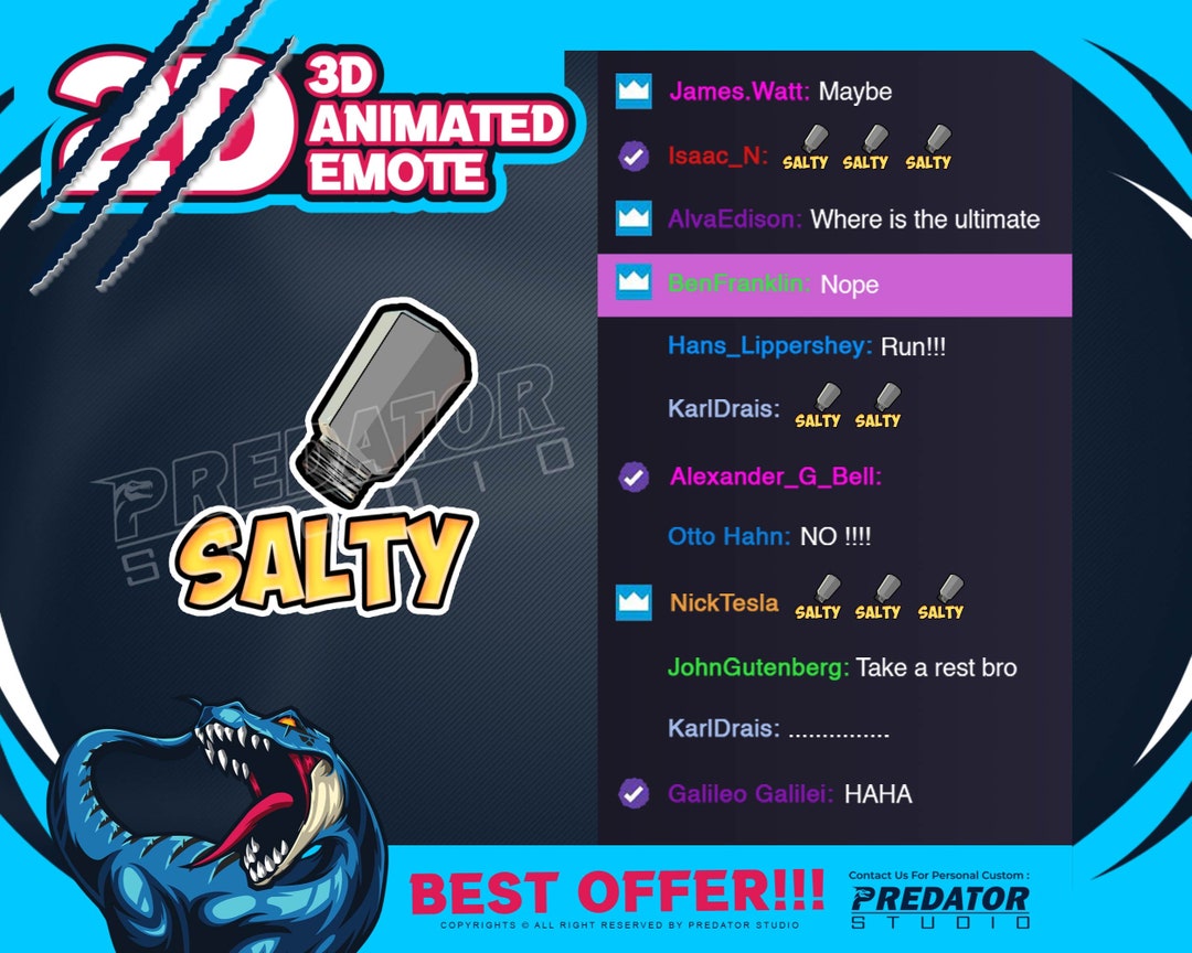 Salty 3D Animated Emote| Animated Salt Shaker, Emote Commission, Kick ...