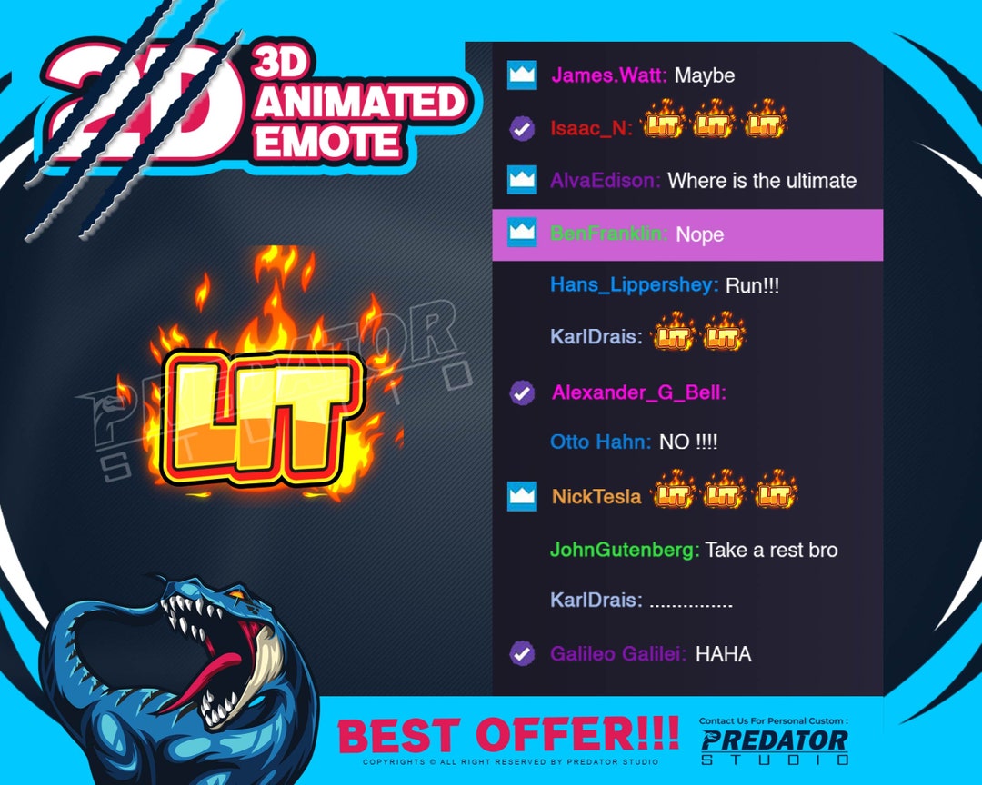 LIT Animated Text Emote: 3D Stream/discord Emote (GIF & PNG) - Etsy