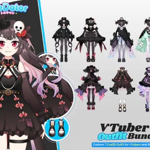 Customizable Live2d Model Dark Elegance: Intricate Gothic Vtuber With Complete 7 Outfit ...