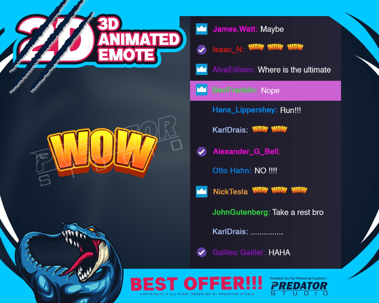Wow 3D Animated Text Emote Emotes Twitch Emote Commission - Etsy