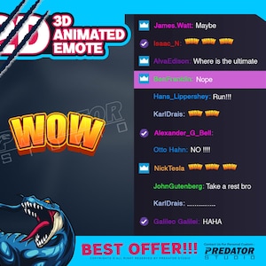 Wow 3D Animated Text Emote, Emotes Twitch, Emote Commission, Animated ...