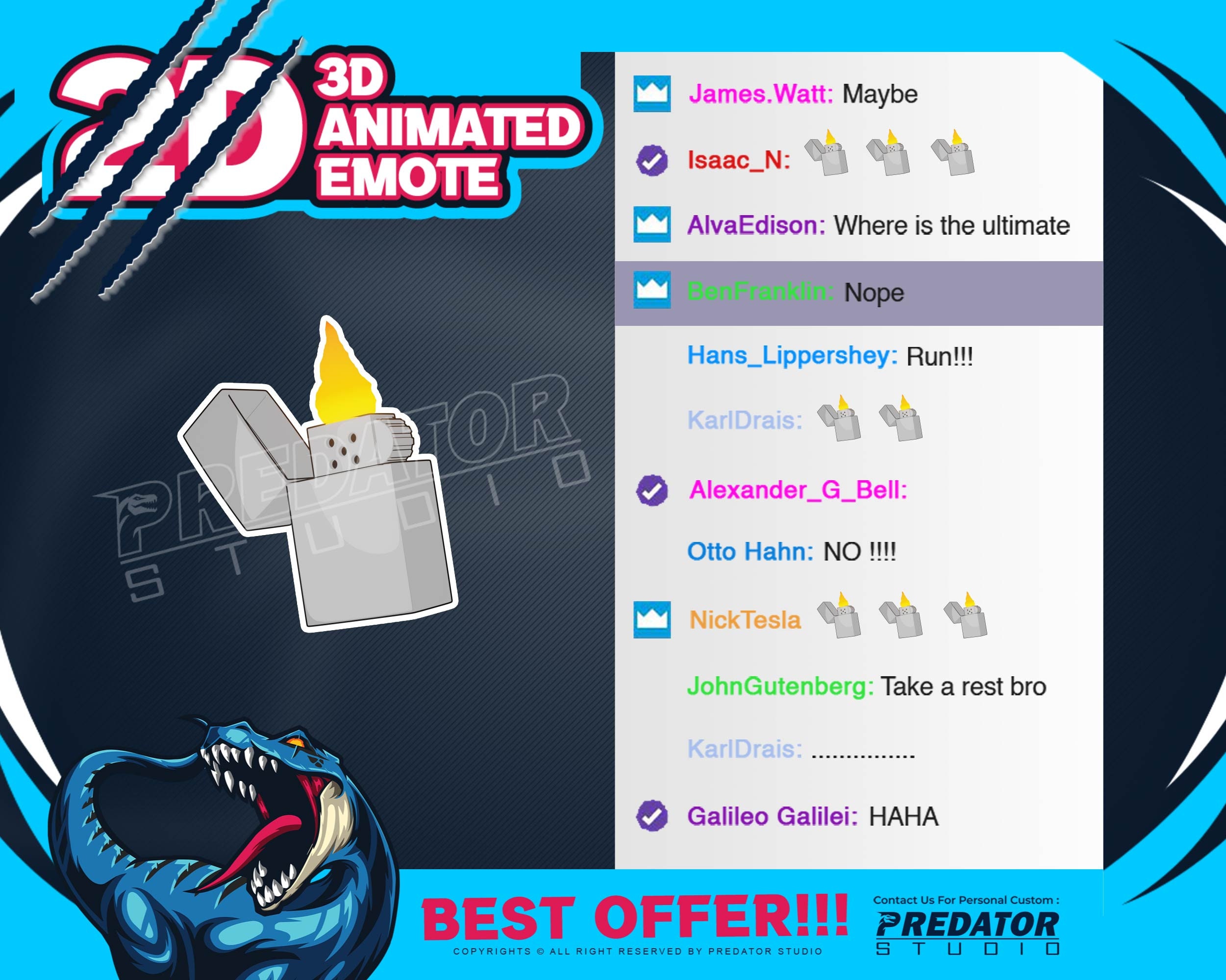 Lighter 3D Animated Emote Fire Emotes Twitch Emote Animated - Etsy ...