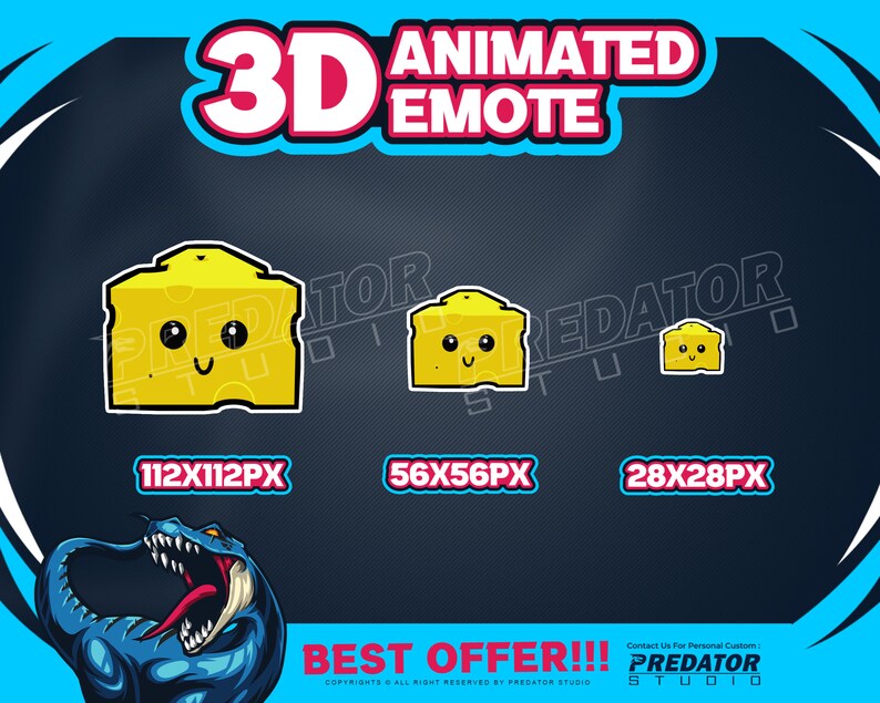 Cute Cheese 3D Animated Emote Version 10, Kick Emote, Emotes Commission ...