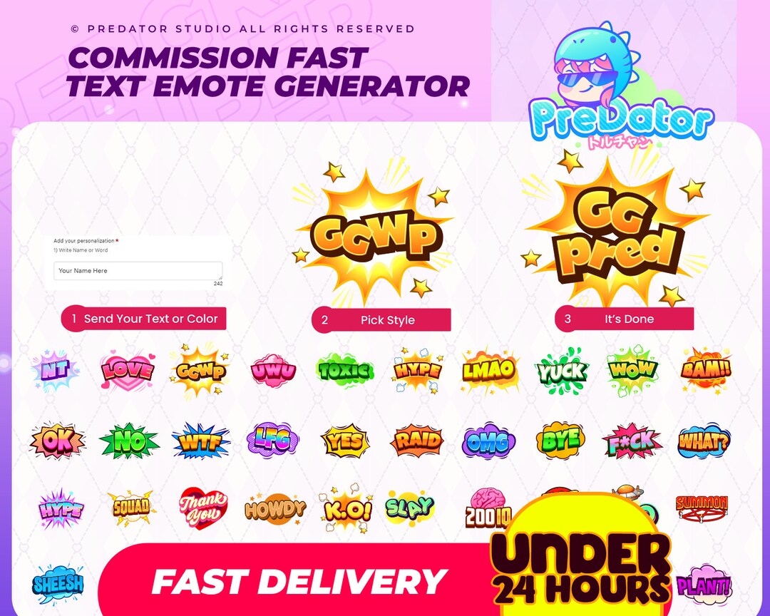 Semi Custom Editable Unique Text Emote Generator for Twitch, Discord ...